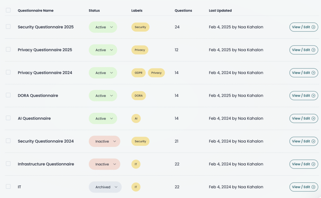 Smart Vendor Questionnaires
